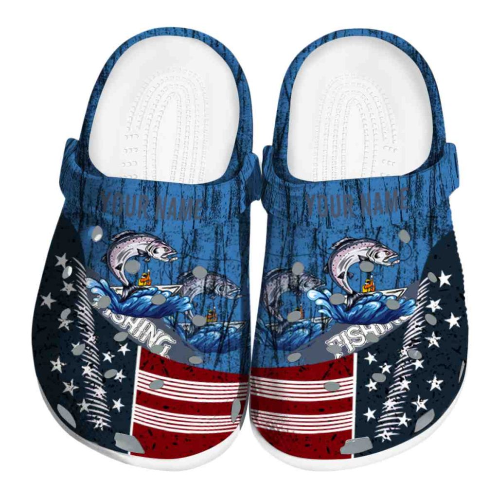 Custom Fishing Star-Spangled Side Pattern Clog - VivaCrocs