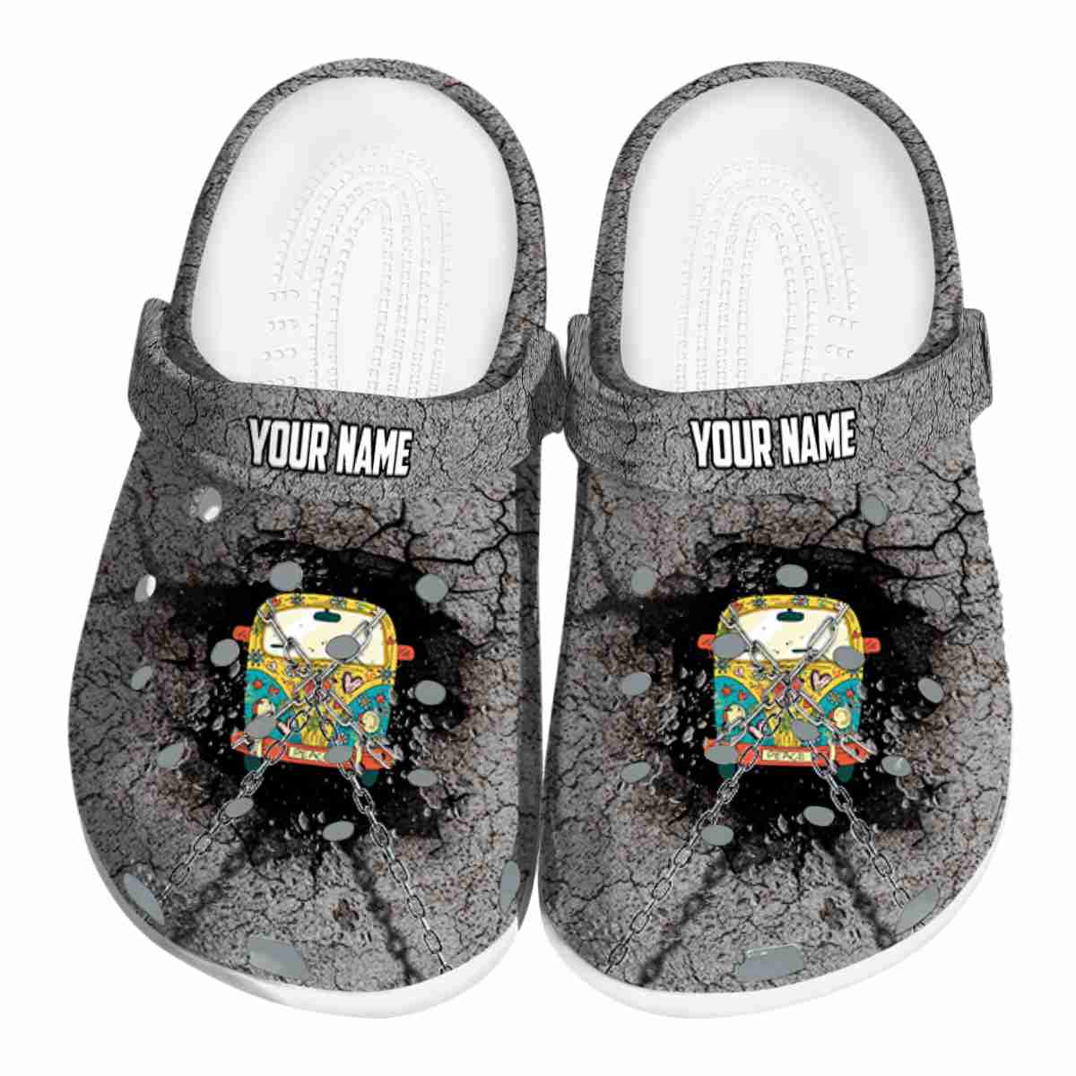Custom Hippie Cracked Ground Texture Clog - VivaCrocs