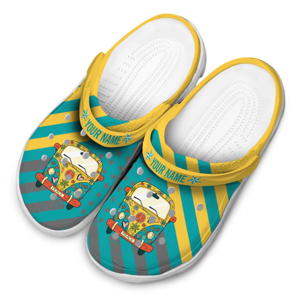 Custom Hippie Star-Spangled Graphic Clog - VivaCrocs