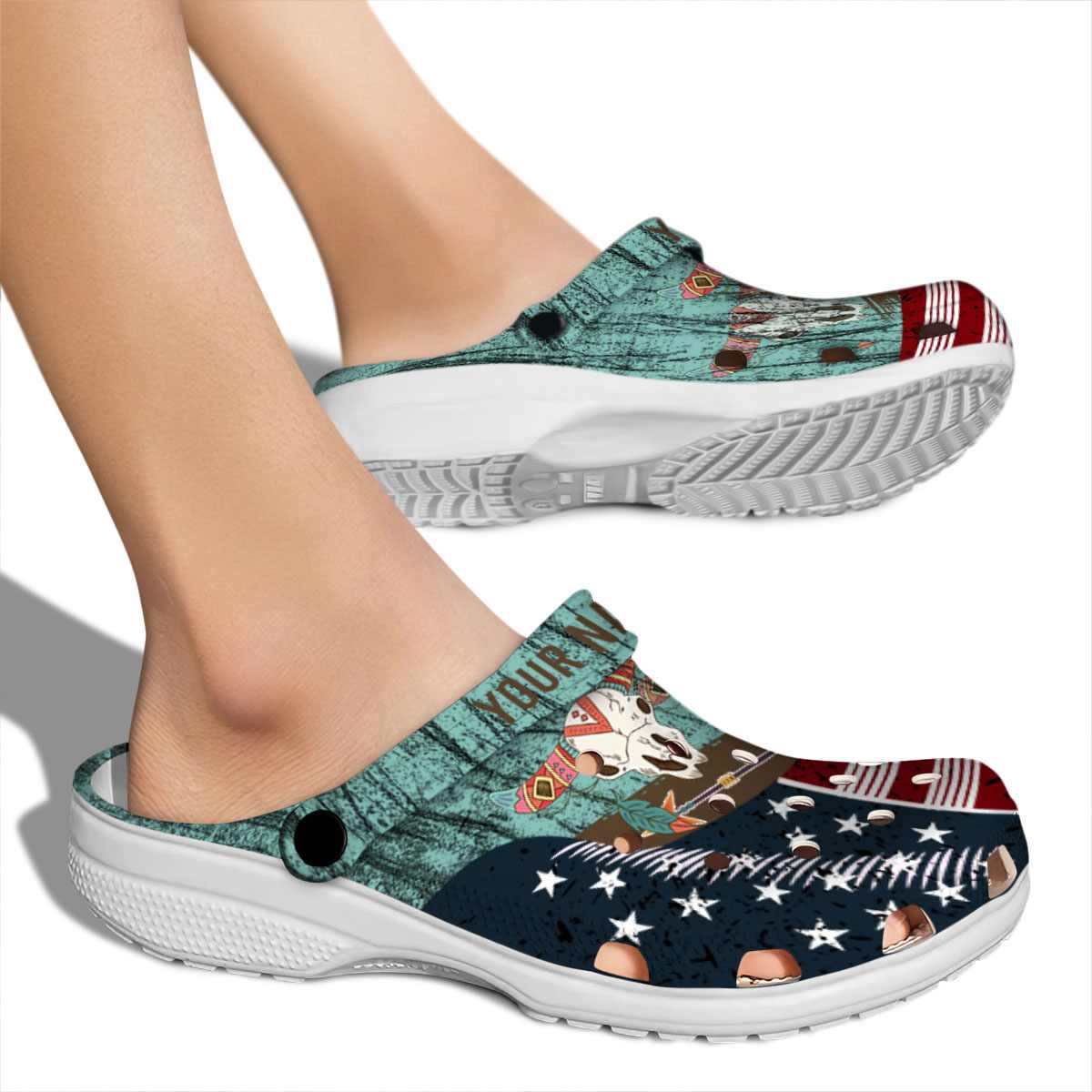 Custom Native American Star-Spangled Side Pattern Clog - VivaCrocs