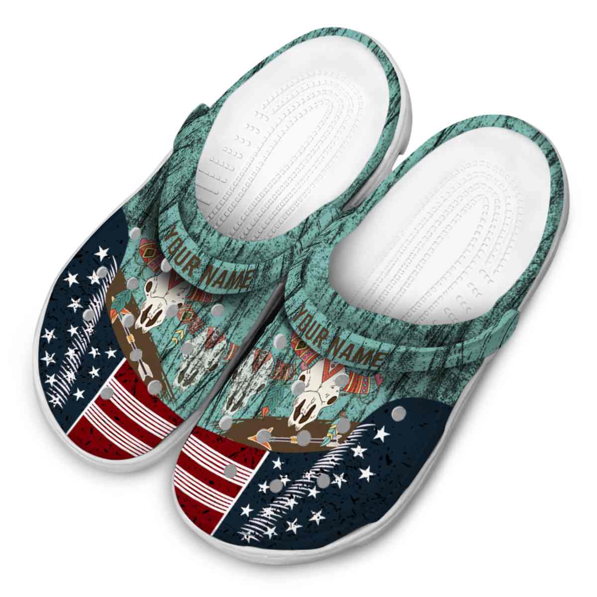 Custom Native American Star-Spangled Side Pattern Clog - VivaCrocs