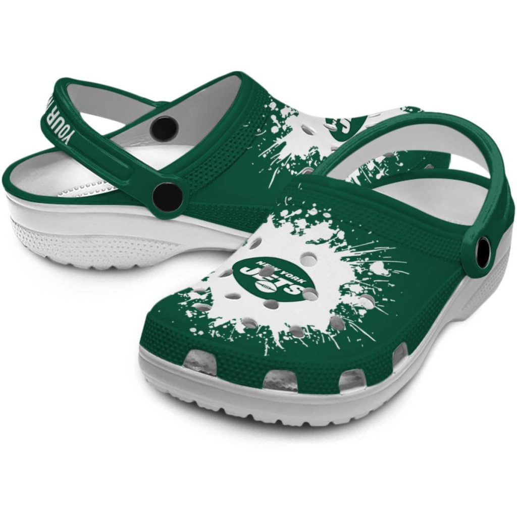 Custom New York Jets Splatter Background Clog - VivaCrocs