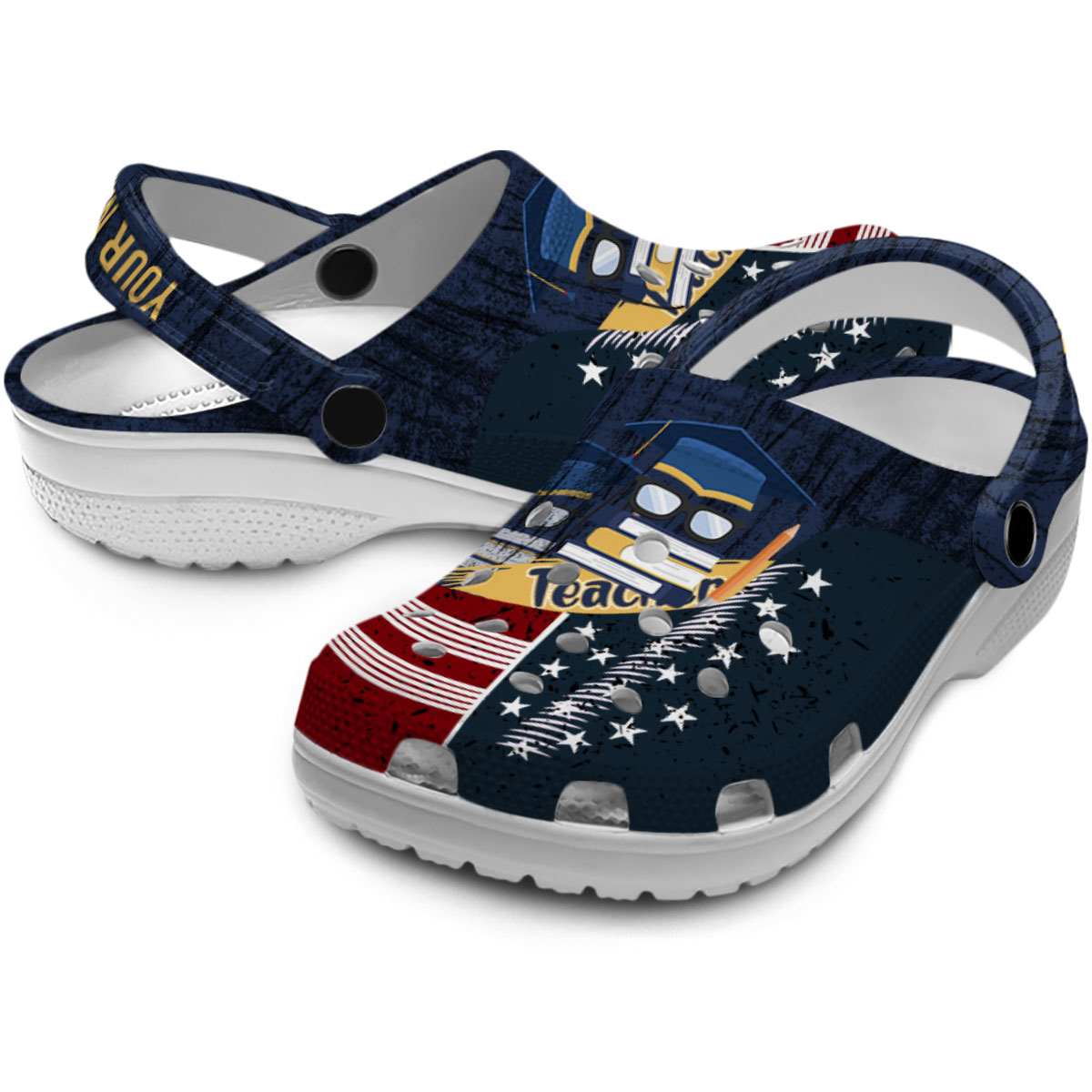 Custom Teacher Star-Spangled Side Pattern Clog - VivaCrocs