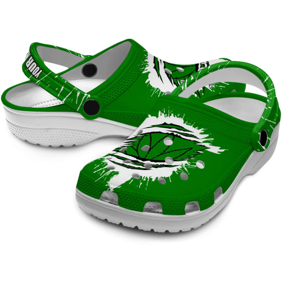 Custom Weed Splash Motif Background Clog - VivaCrocs