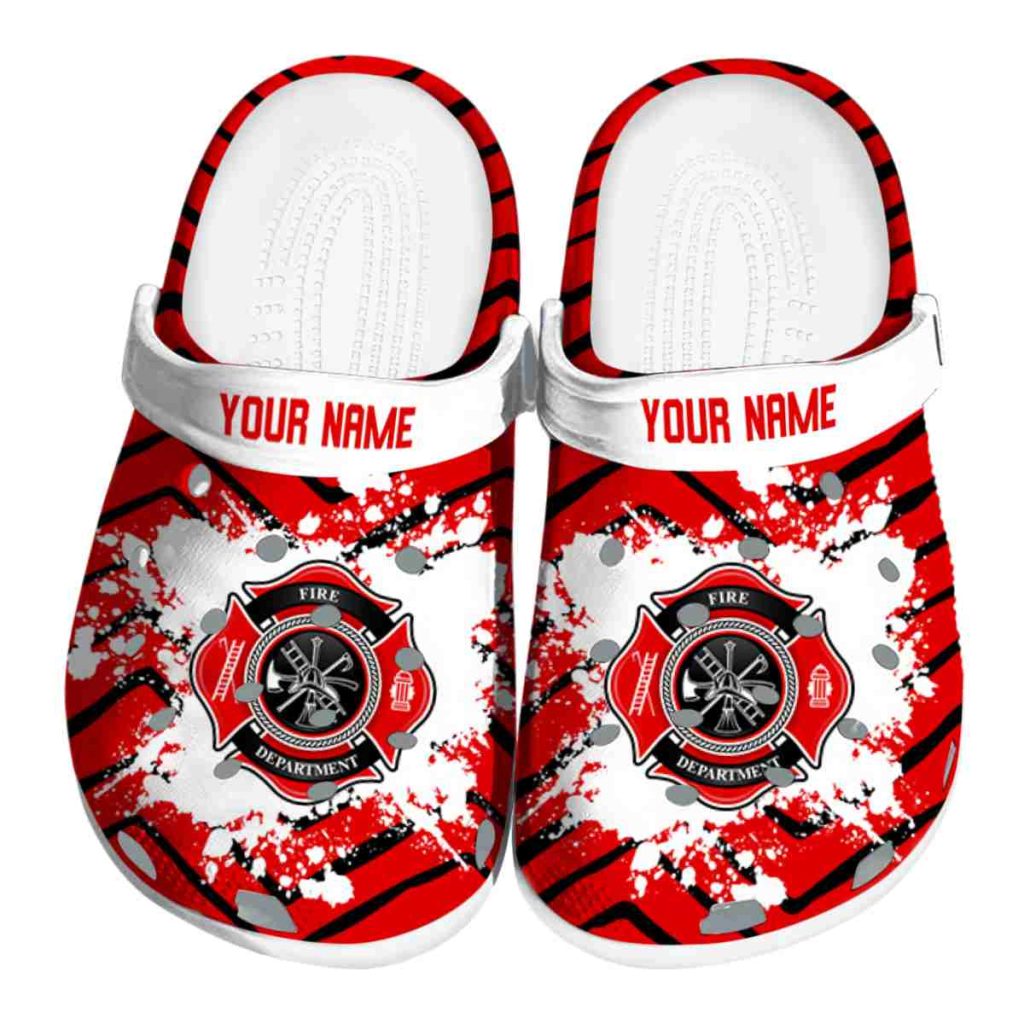 Customized Firefighter Zigzag Paint Burst Clog - VivaCrocs