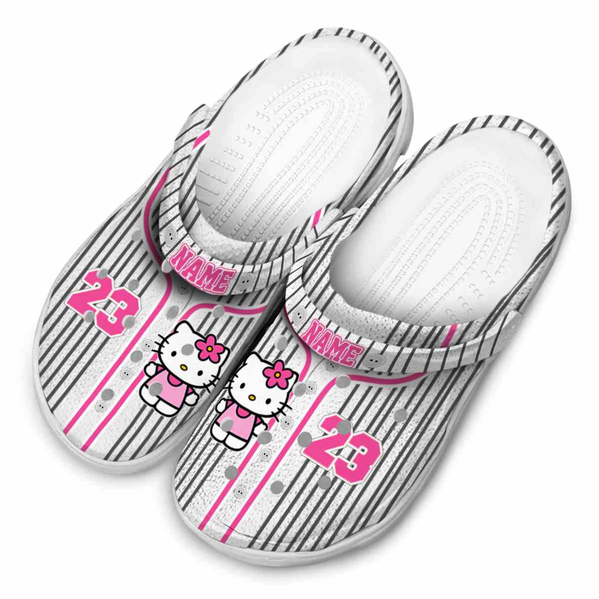 Customized Hello Kitty Pinstripe Pattern Clog - VivaCrocs
