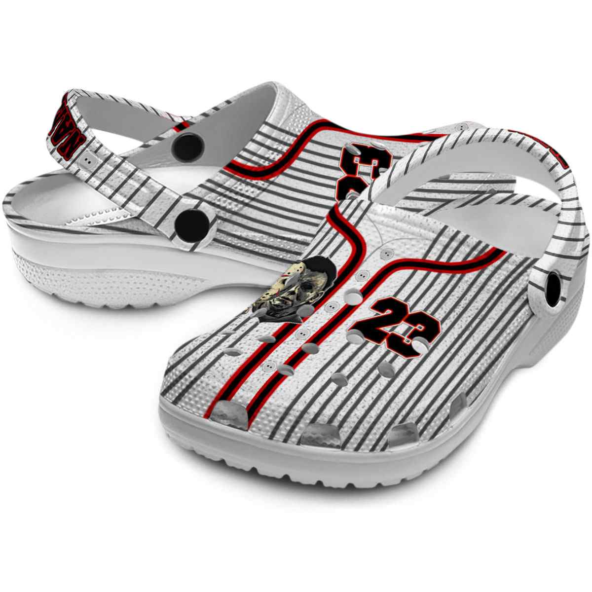 Customized Jason Voorhees Pinstripe Pattern Clog - VivaCrocs