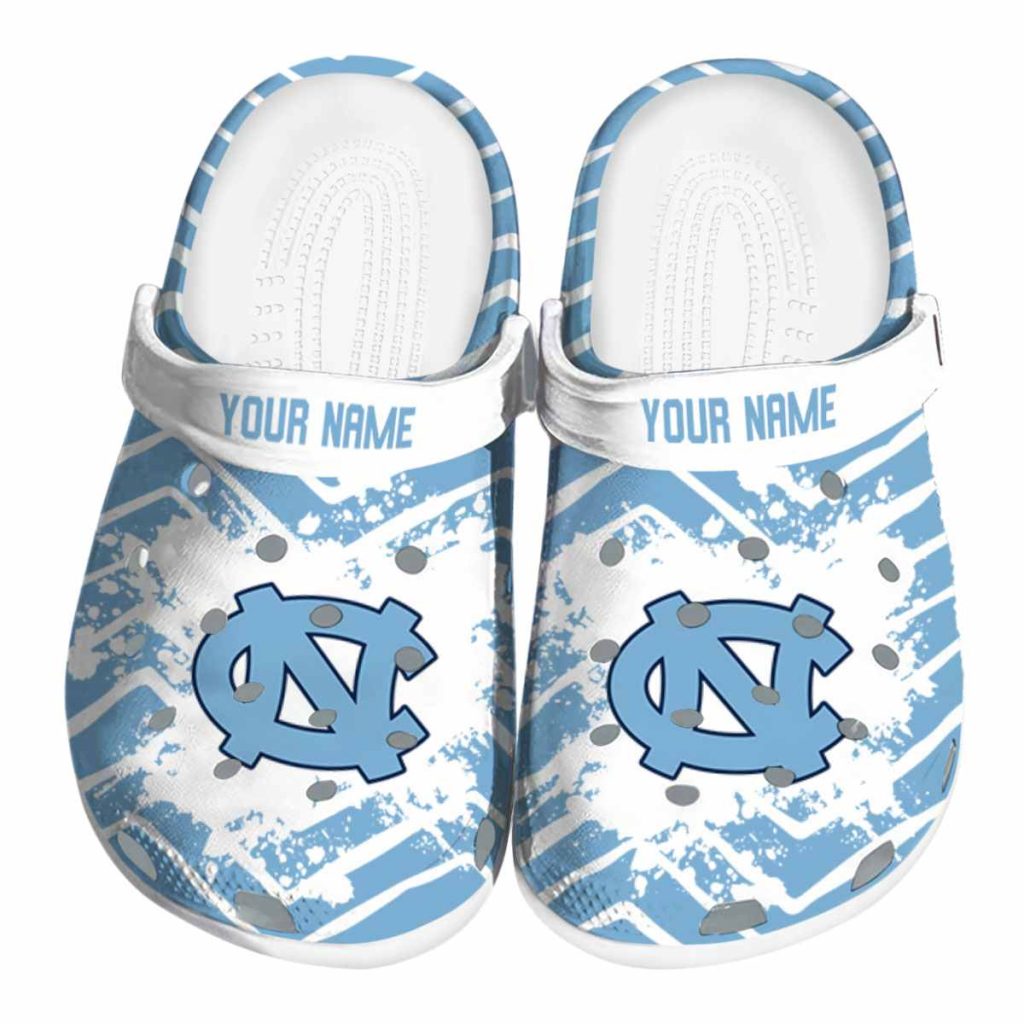 Customized North Carolina Tar Heels Zigzag Paint Burst Clog - VivaCrocs