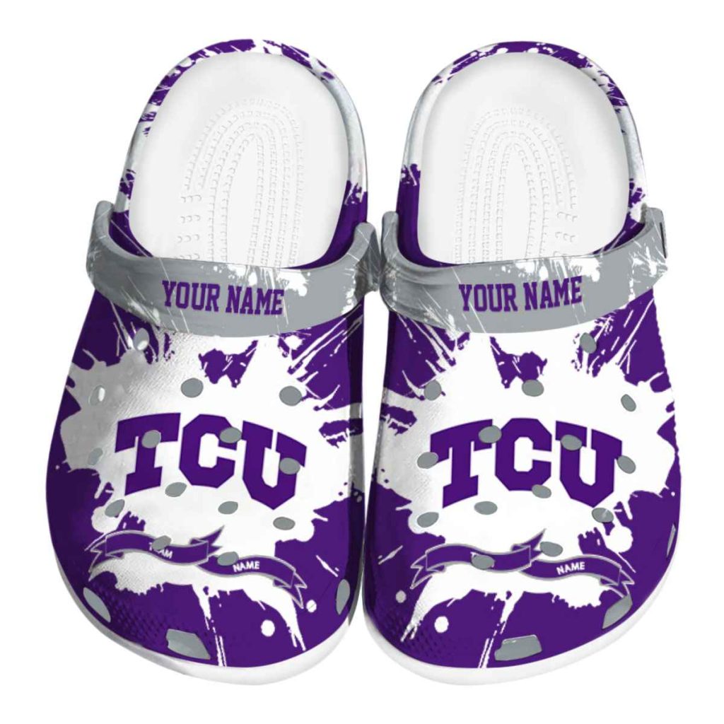 Customized TCU Horned Frogs Splatter Pattern Clog - VivaCrocs