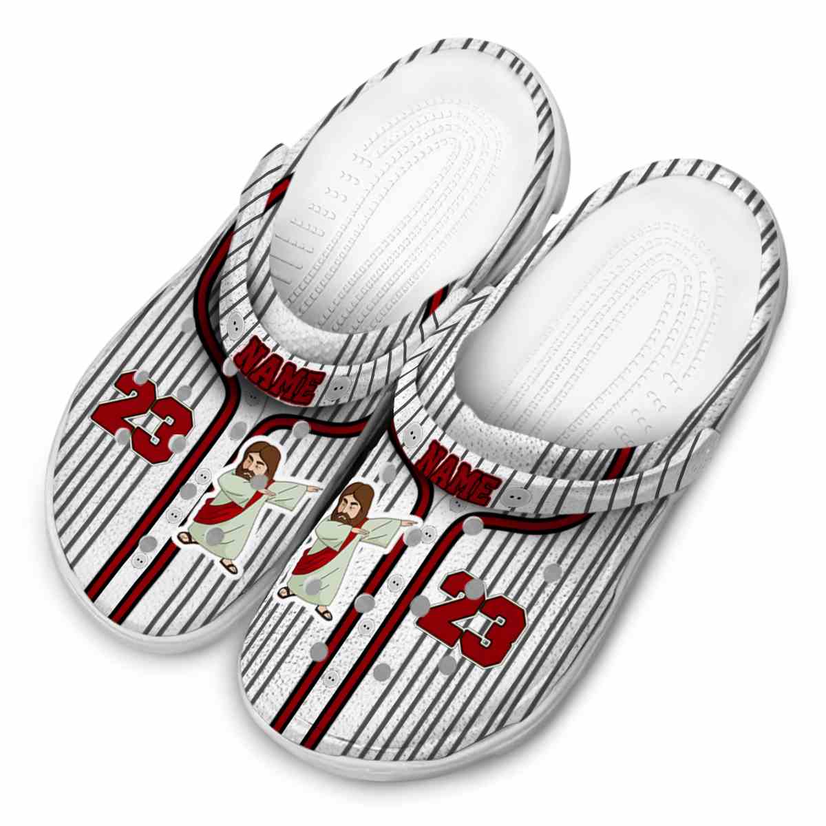 Personalized Jesus Pinstripe Pattern Clog - VivaCrocs