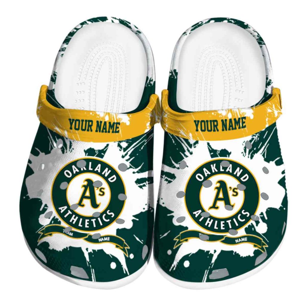 Personalized Oakland Athletics Splatter Pattern Clog - VivaCrocs