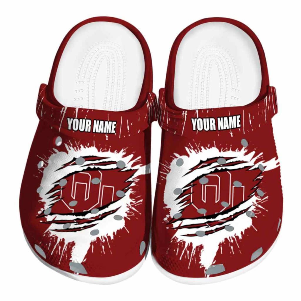 Personalized Oklahoma Sooners Splash Motif Background Clog - VivaCrocs
