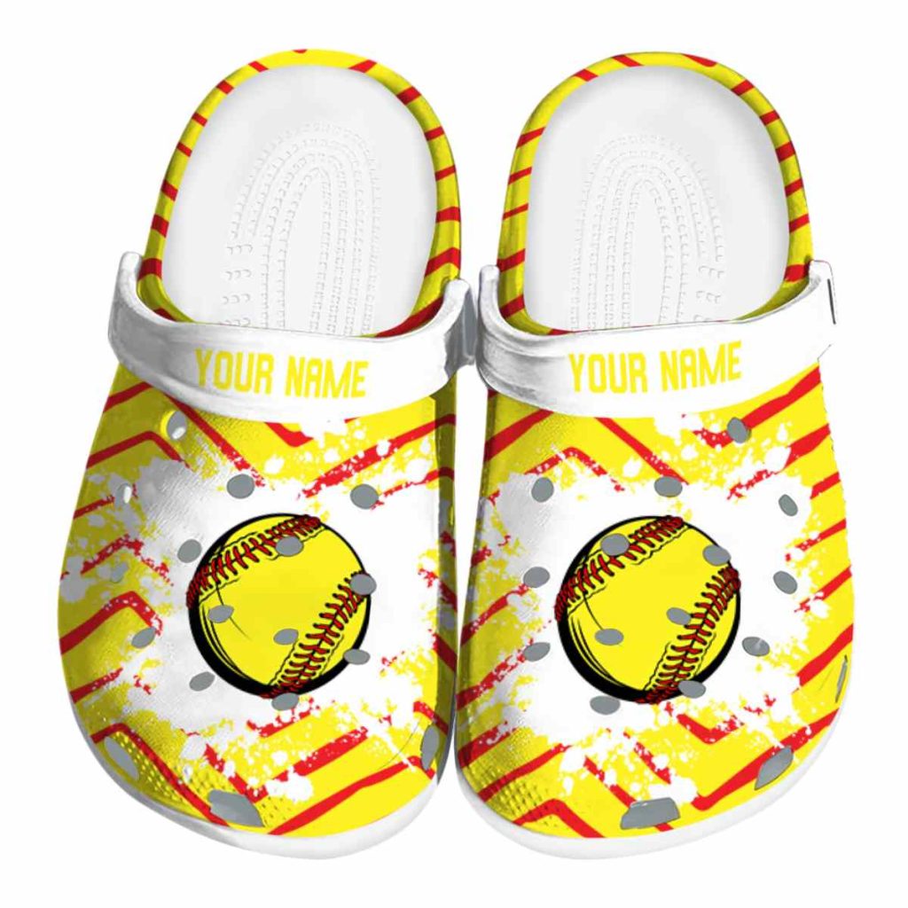 Personalized Softball Zigzag Paint Burst Clog - VivaCrocs