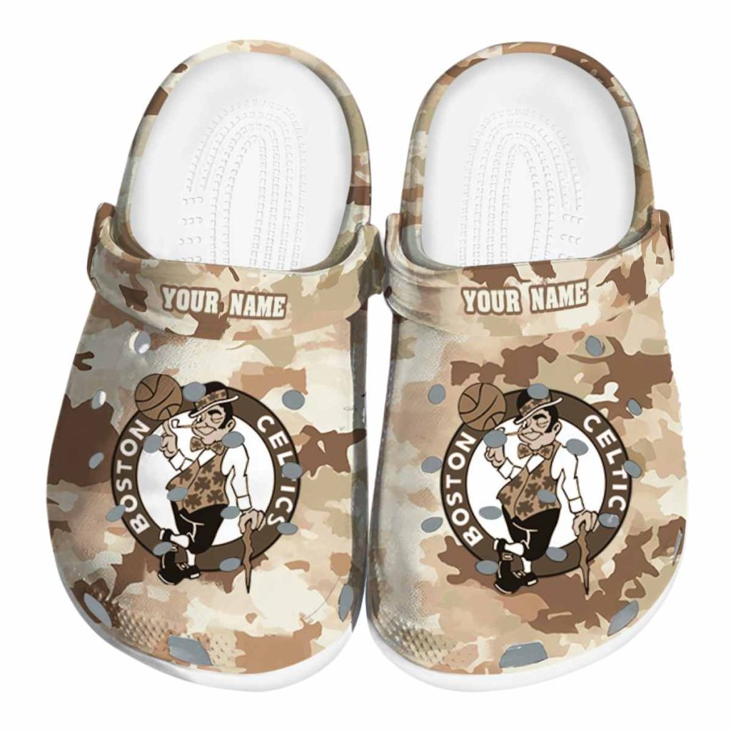 Custom Boston Celtics Desert Camo Clog - VivaCrocs