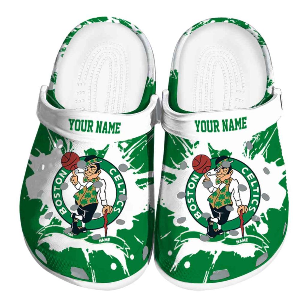 Custom Boston Celtics Splatter Pattern Clog - VivaCrocs