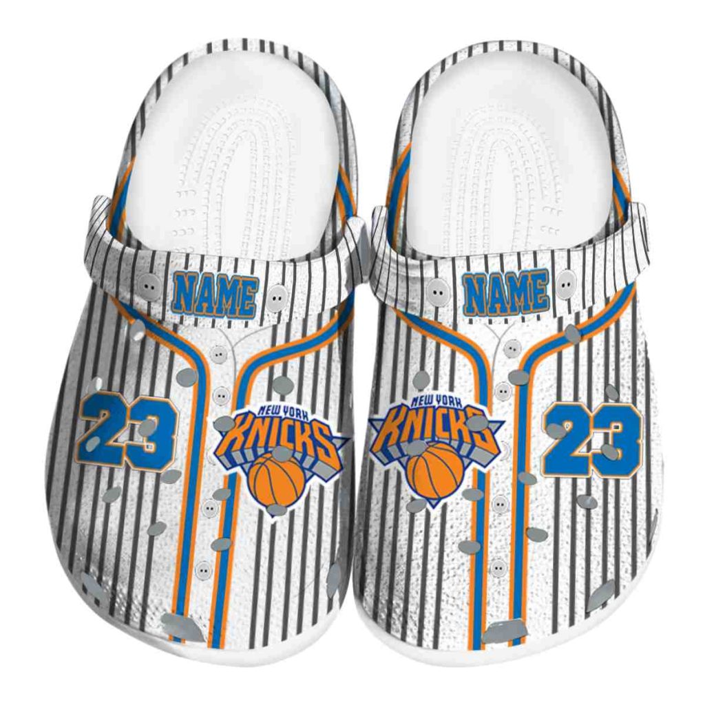 Customized New York Knicks Pinstripe Pattern Crocs - VivaCrocs