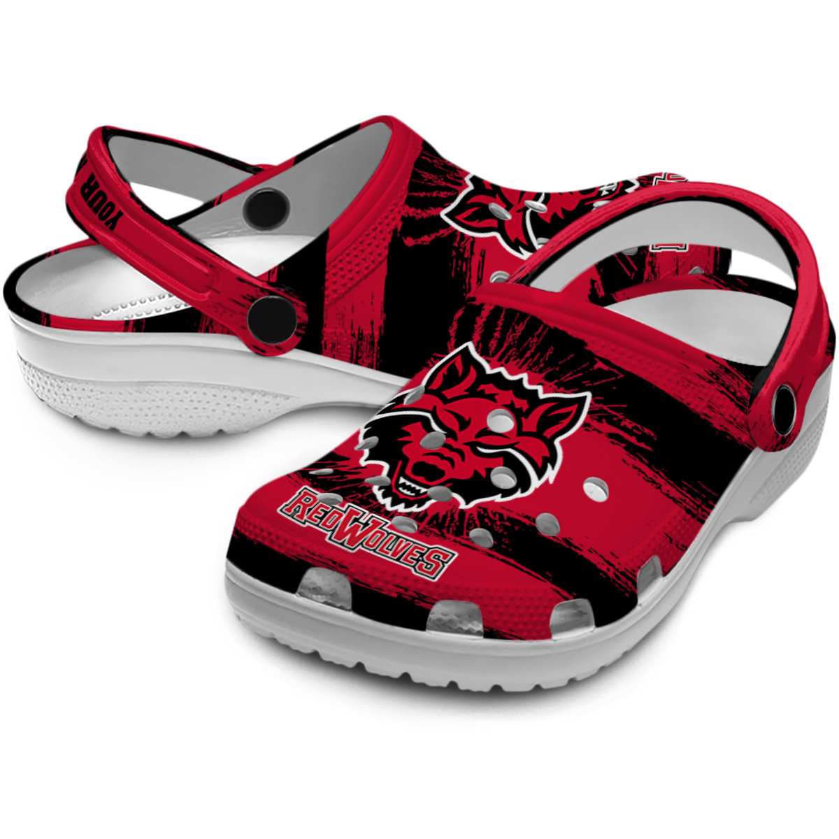Custom Arkansas State Red Wolves Paint Splatter Graphics Clog - VivaCrocs