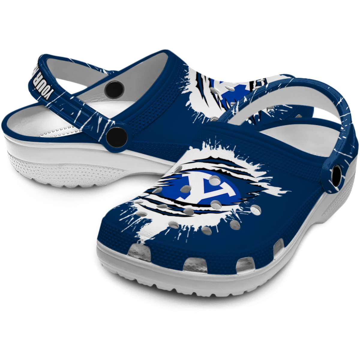 Custom BYU Cougars Splash Motif Background Clog - VivaCrocs