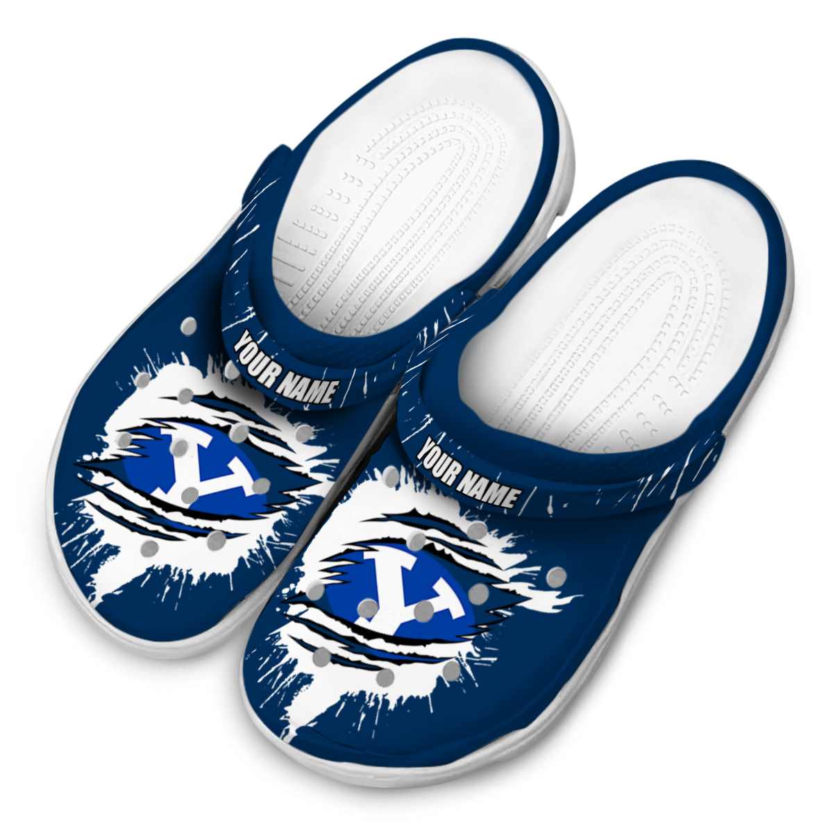 Custom BYU Cougars Splash Motif Background Clog - VivaCrocs