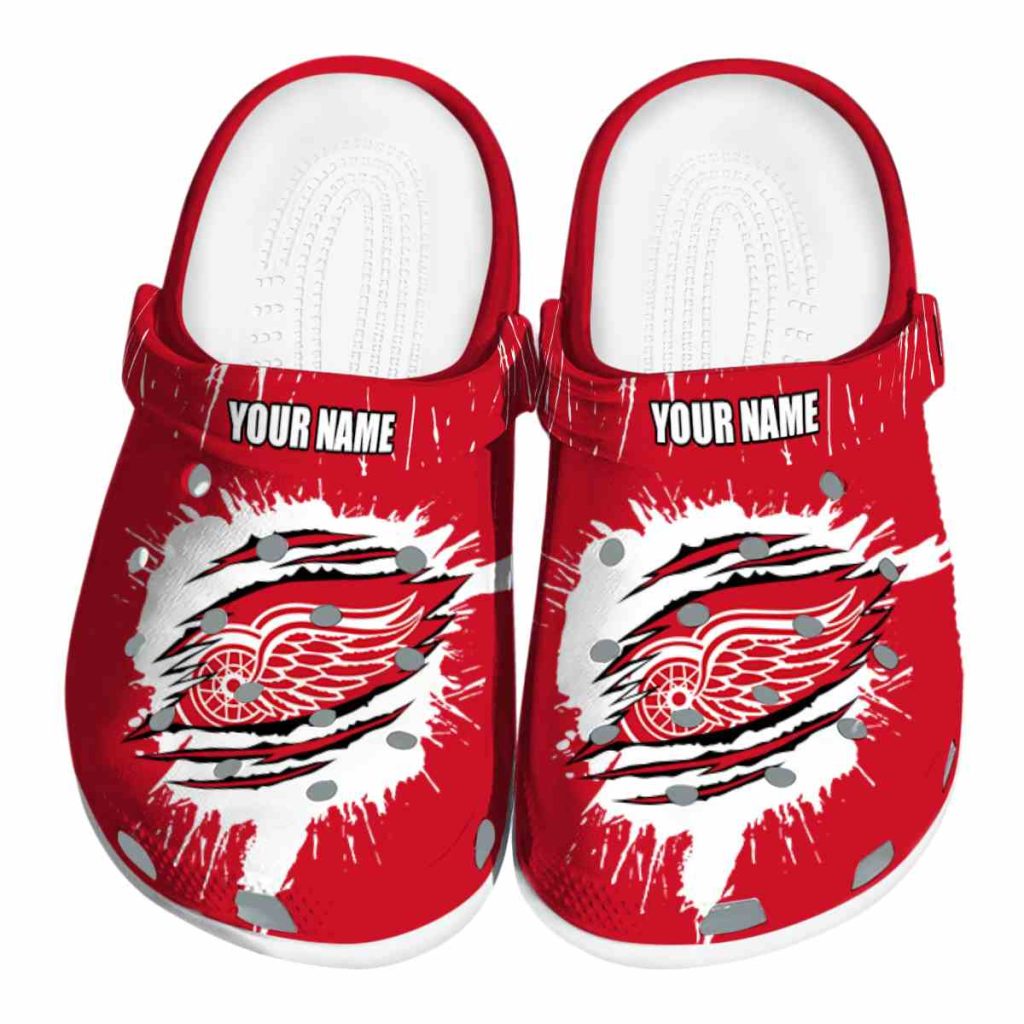 Custom Detroit Red Wings Splash Motif Background Clog - VivaCrocs
