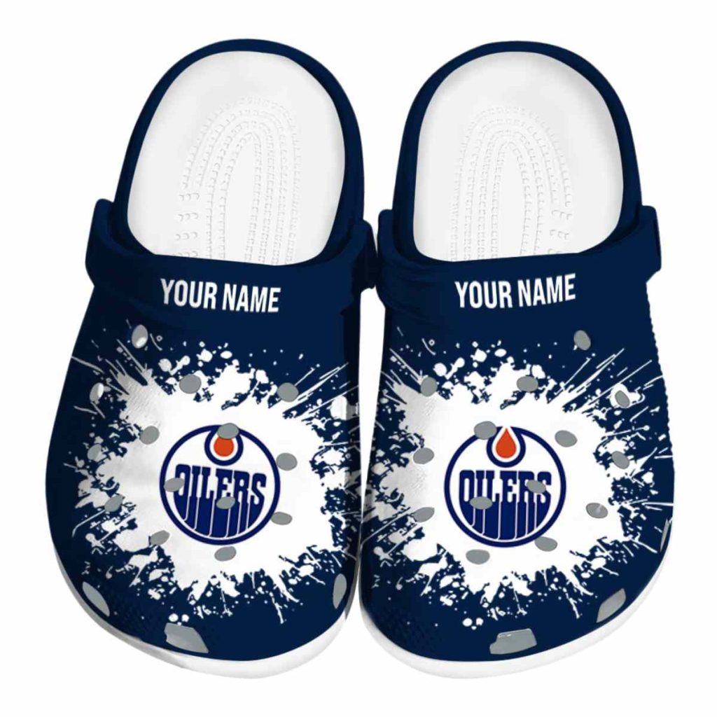 Custom Edmonton Oilers Splatter Background Clog - VivaCrocs