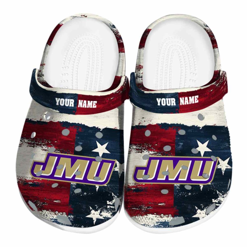 Custom James Madison Dukes Patriotic Stripes Clog - VivaCrocs
