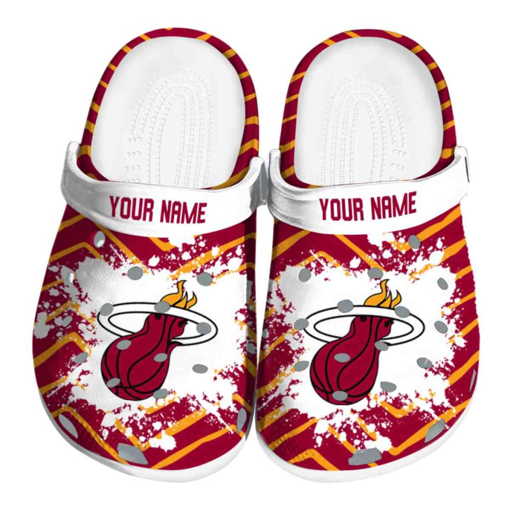 Custom Miami Heat Zigzag Paint Burst Clog - VivaCrocs