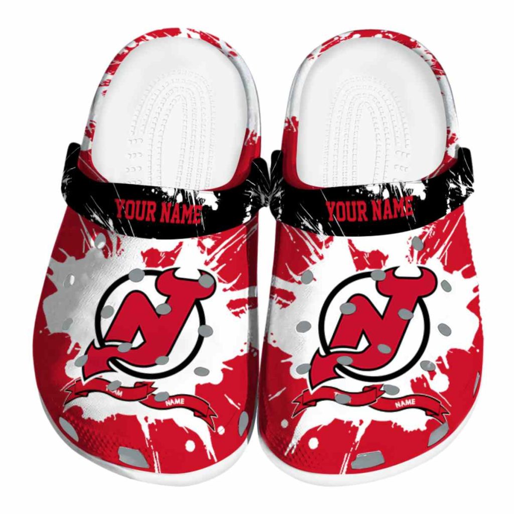 Custom New Jersey Devils Splatter Pattern Clog - VivaCrocs