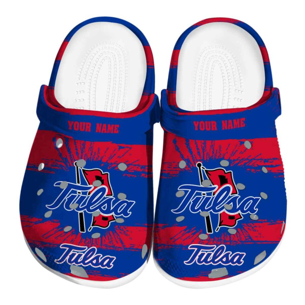 Custom Tulsa Golden Hurricane Paint Splatter Graphics Clog - VivaCrocs