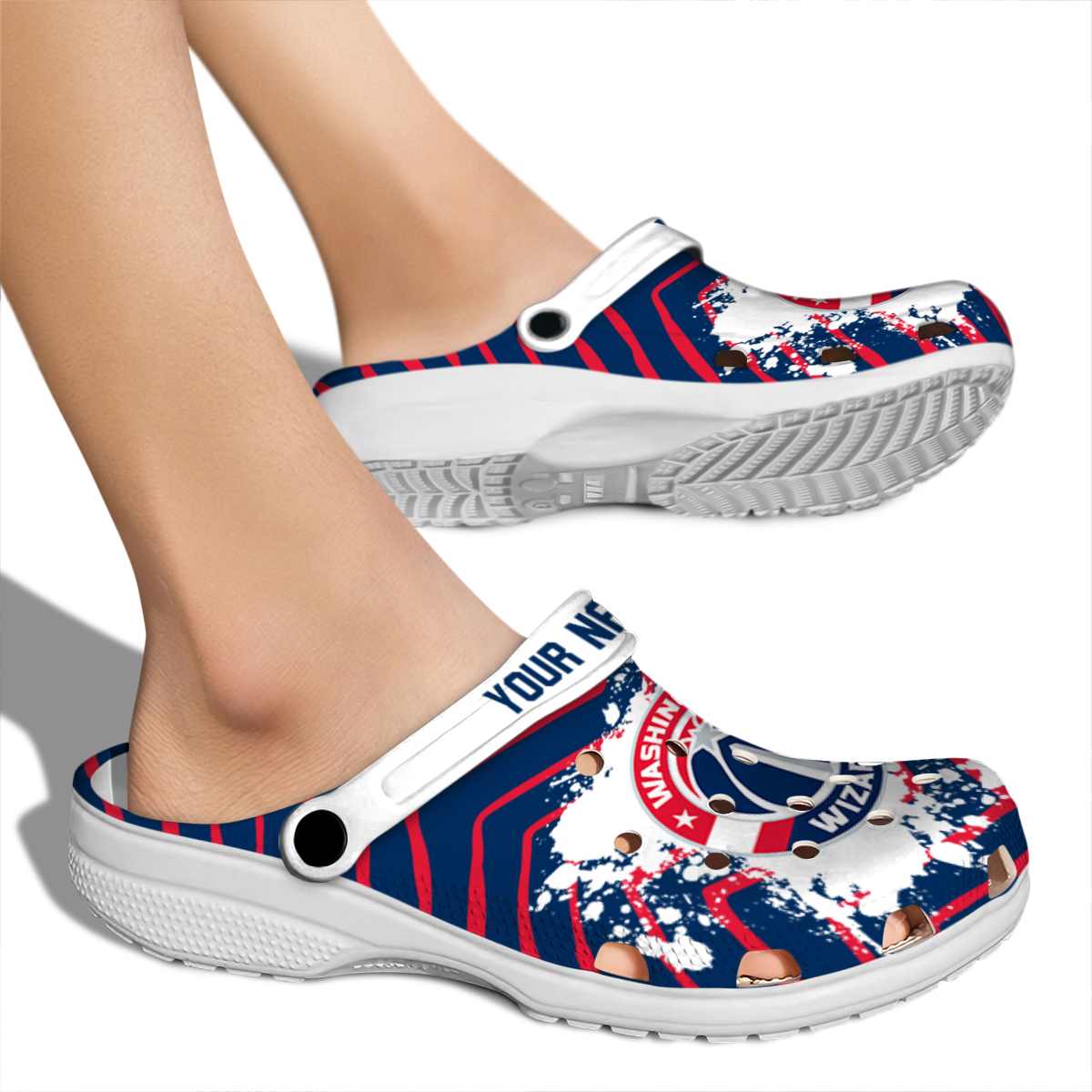 Custom Washington Wizards Zigzag Paint Burst Clog - VivaCrocs