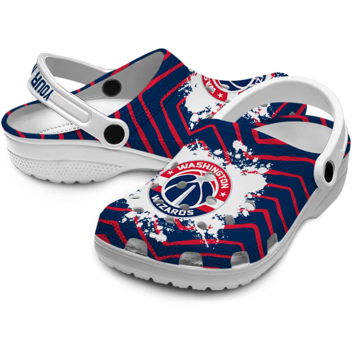 Custom Washington Wizards Zigzag Paint Burst Clog - VivaCrocs