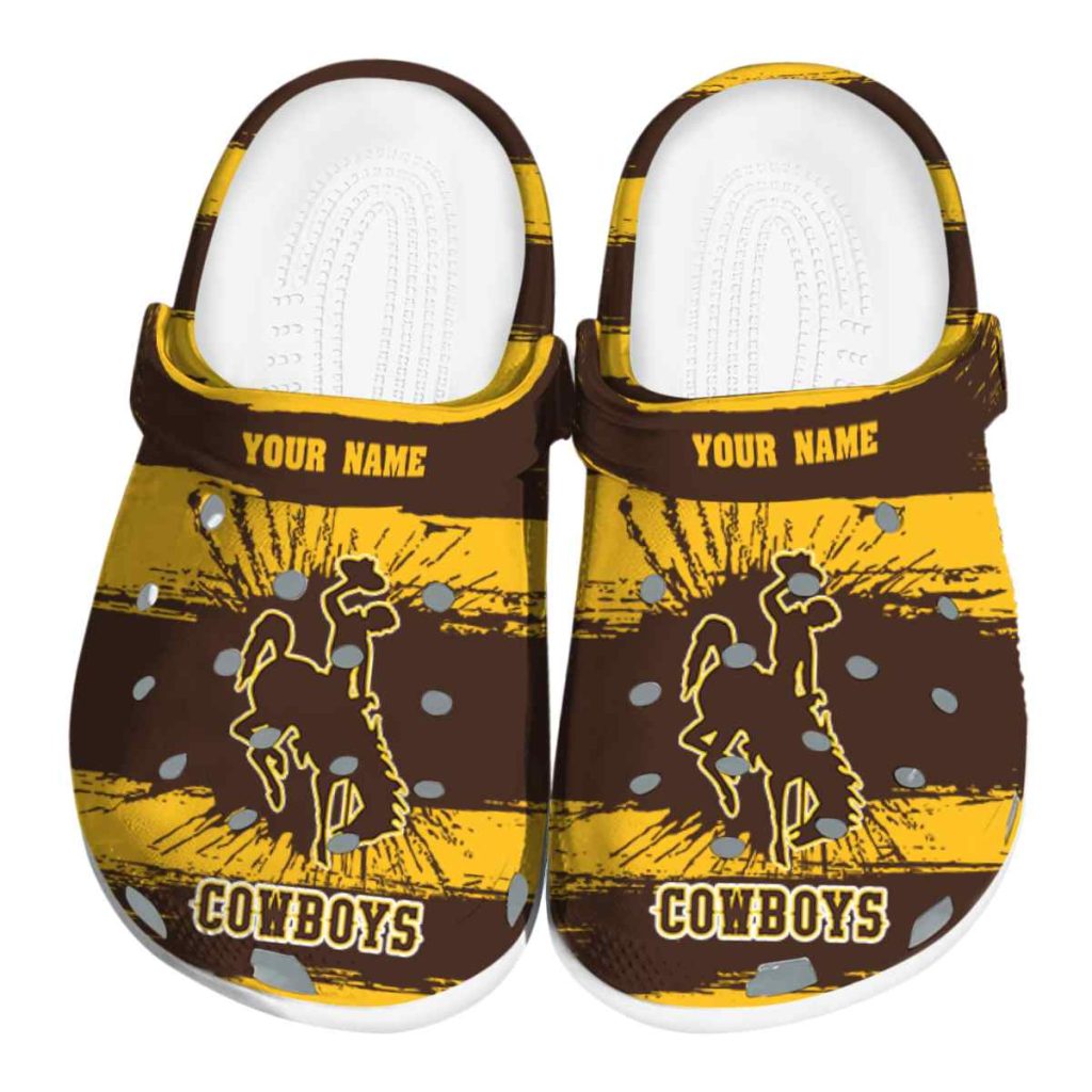 Custom Wyoming Cowboys Paint Splatter Graphics Clog - VivaCrocs