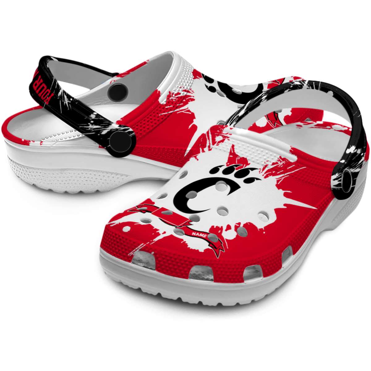 Customized Cincinnati Bearcats Splatter Pattern Clog - VivaCrocs