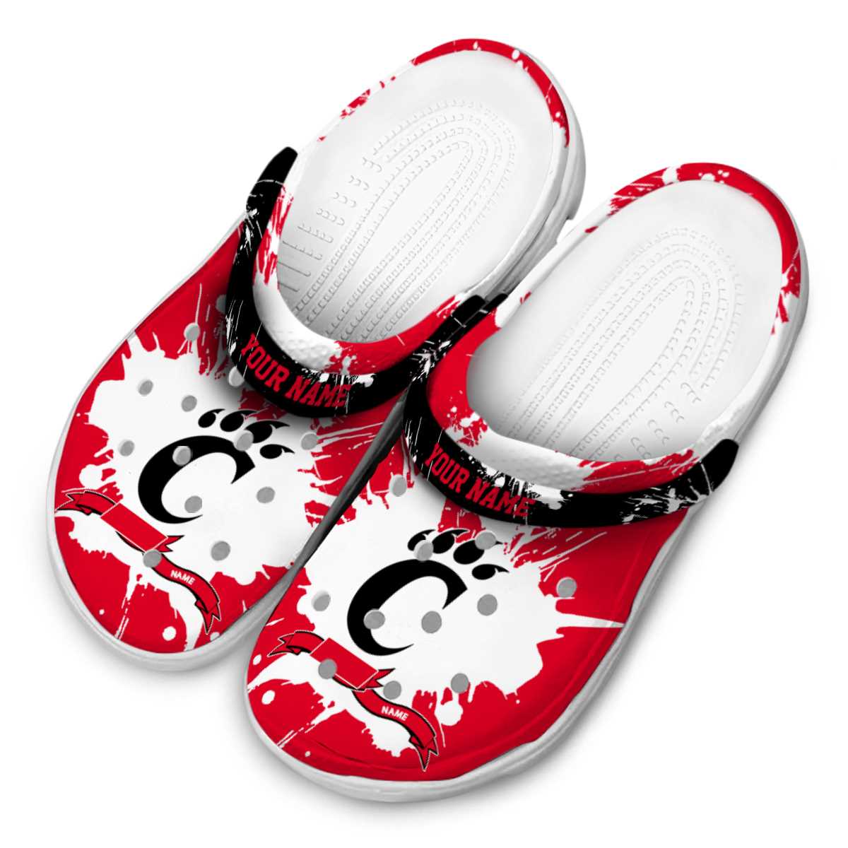 Customized Cincinnati Bearcats Splatter Pattern Clog - VivaCrocs
