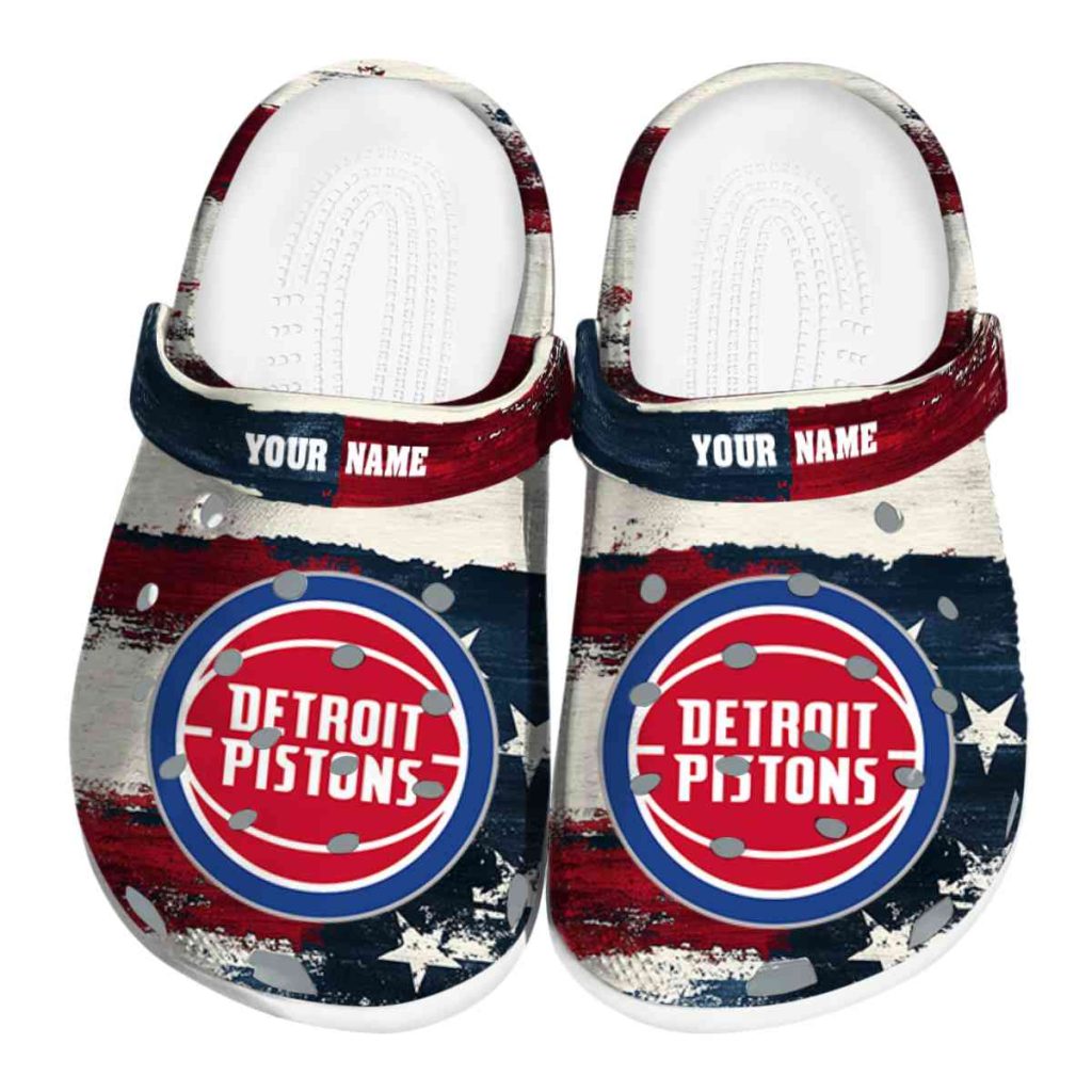 Customized Detroit Pistons Patriotic Stripes Clog - VivaCrocs
