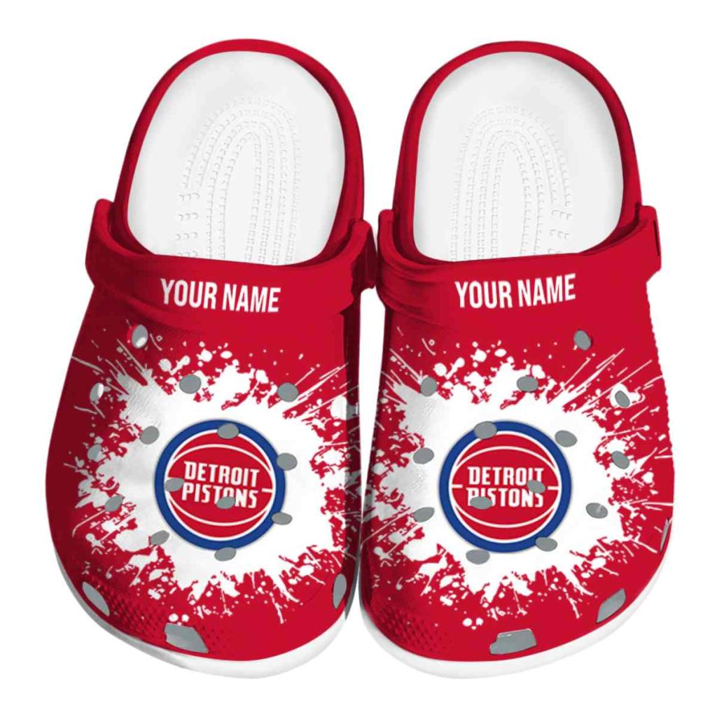 Customized Detroit Pistons Splatter Background Clog - VivaCrocs