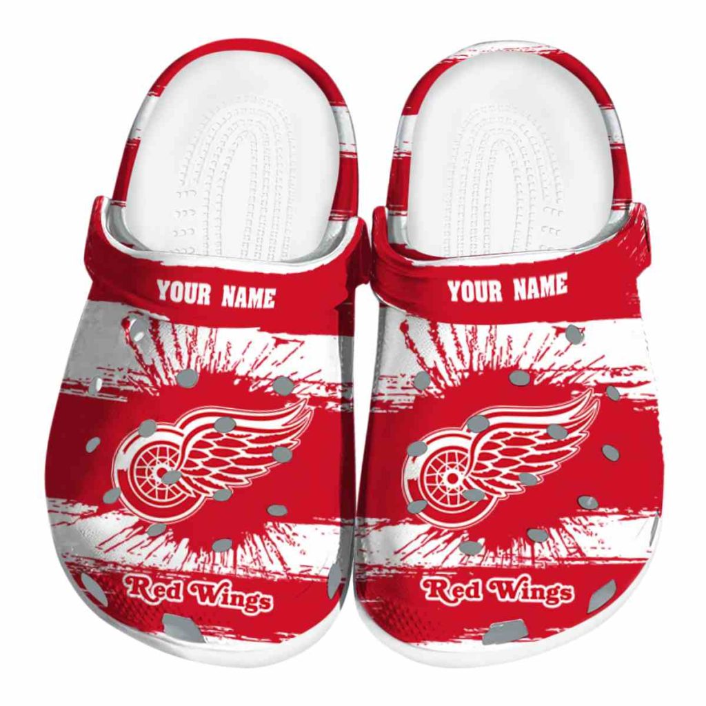 Customized Detroit Red Wings Paint Splatter Graphics Clog - VivaCrocs