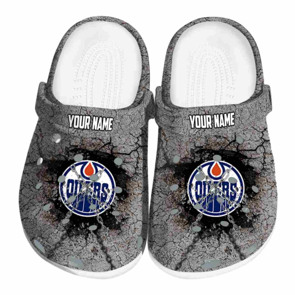 Customized Edmonton Oilers Cracked Ground Texture Clog - VivaCrocs