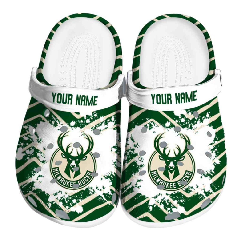Customized Milwaukee Bucks Zigzag Paint Burst Clog - VivaCrocs