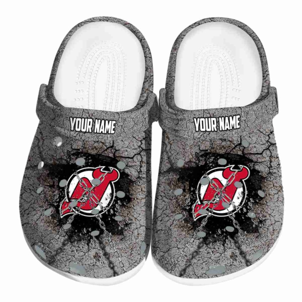 Customized New Jersey Devils Cracked Ground Texture Clog - VivaCrocs