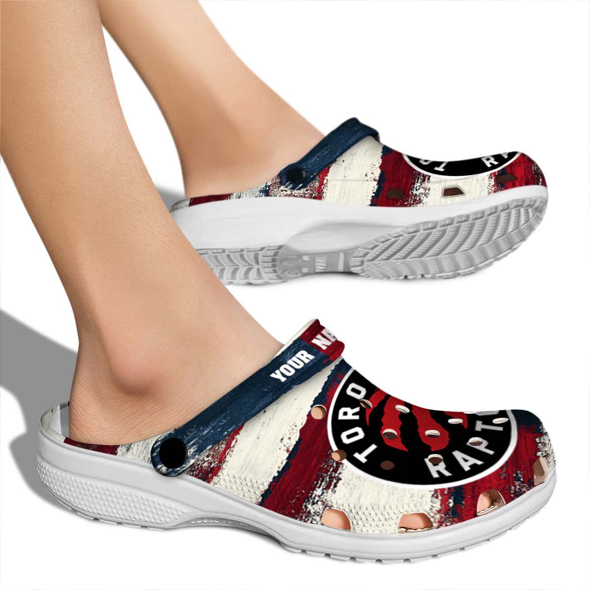 Customized Toronto Raptors Patriotic Stripes Clog - VivaCrocs