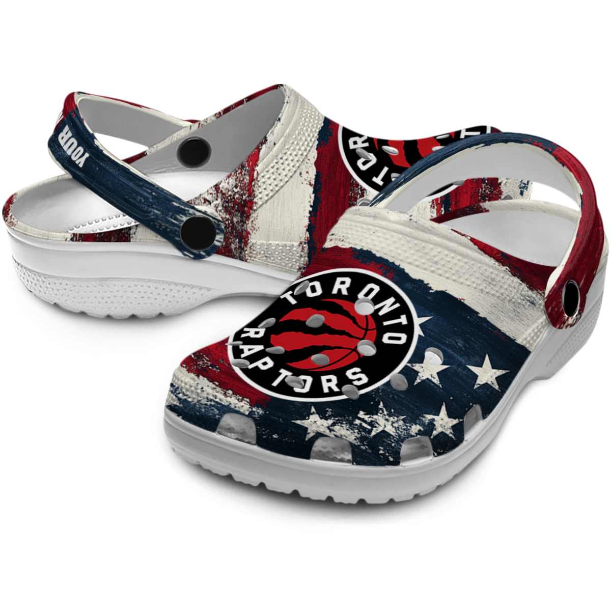 Customized Toronto Raptors Patriotic Stripes Clog - VivaCrocs