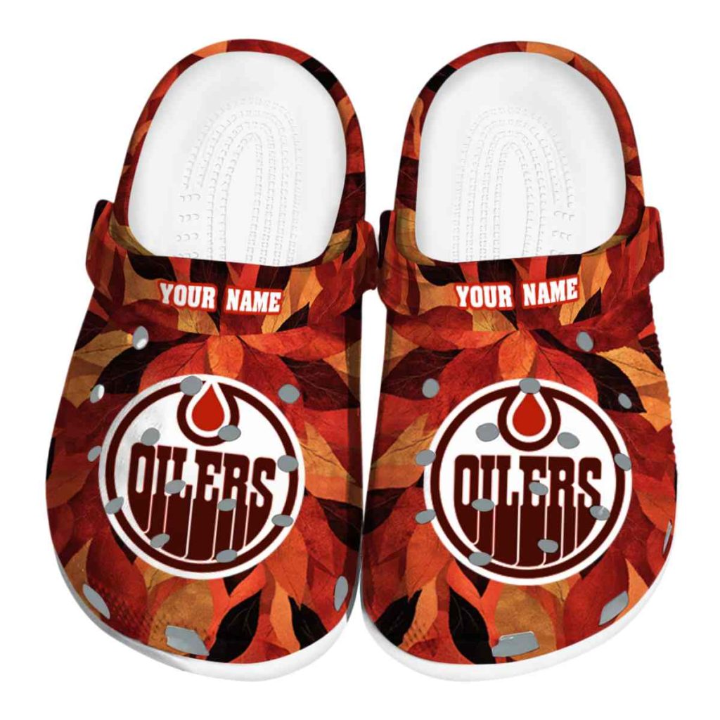 Personalized Edmonton Oilers Autumn Leaves Clog - VivaCrocs