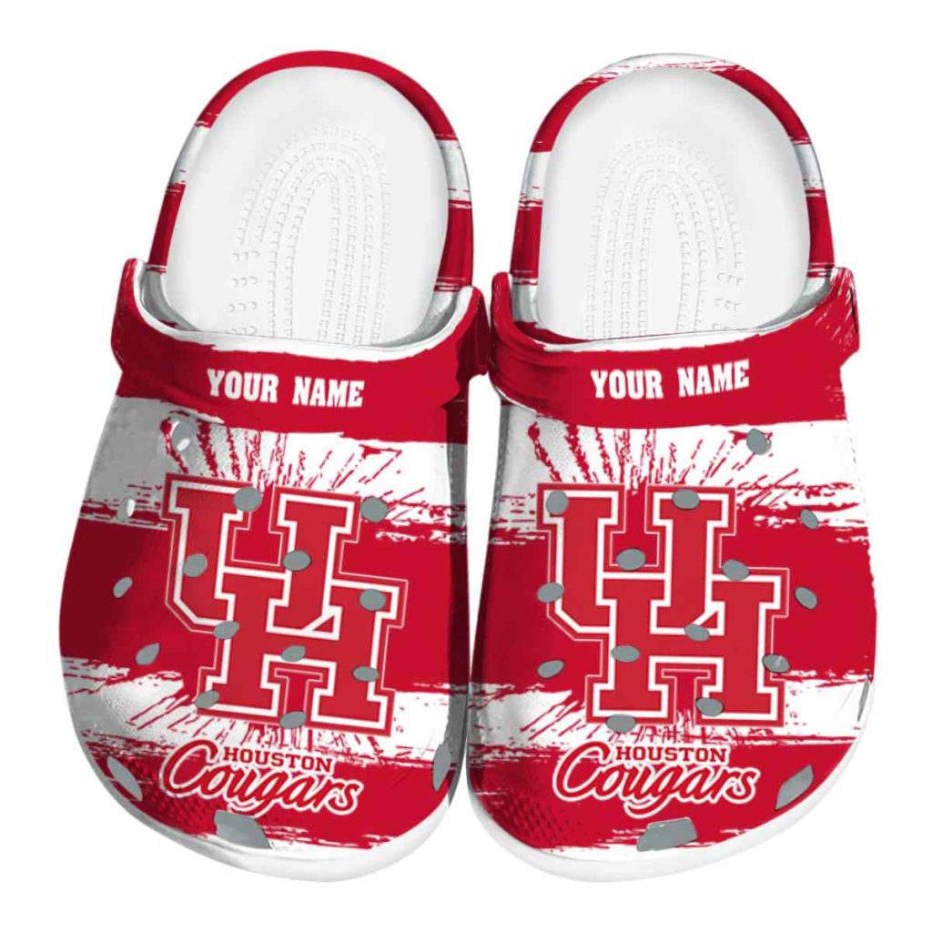 Personalized Houston Cougars Paint Splatter Graphics Clog - VivaCrocs